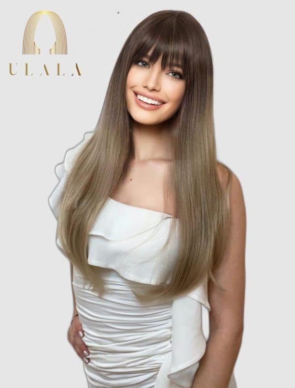 100% valódi emberi haj - Hosszú barna balayage paróka - ULALA